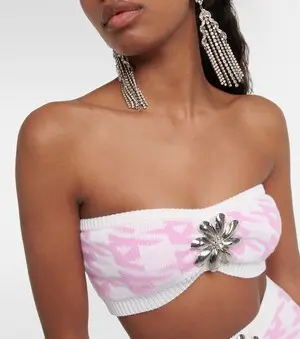 AREA Houndstooth Wool-blend Bandeau Top