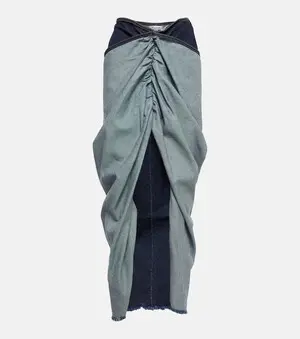 Alaïa Draped Denim Maxi Skirt