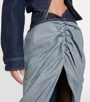 Alaïa Draped Denim Maxi Skirt