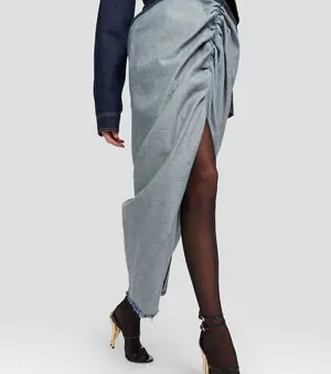 Alaïa Draped Denim Maxi Skirt