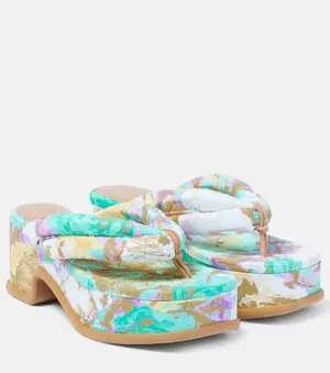 Dries Van Noten Floral-printed Platform Thong Sandals - Multicoloured