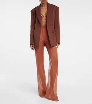 NENSI DOJAKA Mid-rise Wide-leg Silk Pants - Brown