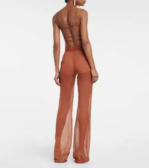 NENSI DOJAKA Mid-rise Wide-leg Silk Pants - Brown