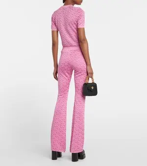 Versace La Greca Jacquard Silk-blend Flared Pants - Pink