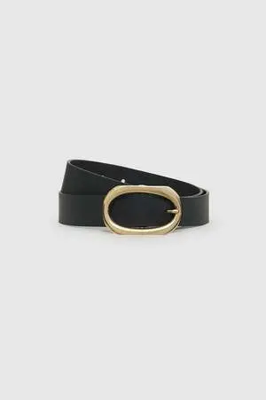 ANINE BING Signature Link Leather Belt - Black With Gold