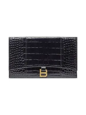 Balenciaga Hourglass Flat Pouch With Flap Crocodile Embossed
