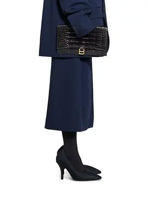 Balenciaga Hourglass Flat Pouch With Flap Crocodile Embossed