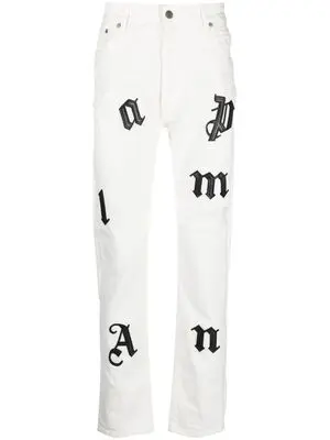 Palm Angels Logo-patch Distressed Jeans - White