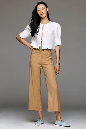 Maeve The Colette Linen Blend Crop Wide-leg Pants - Camel