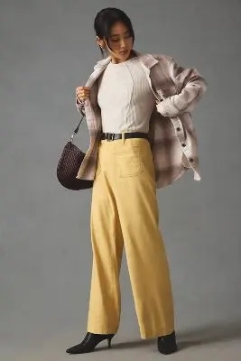Maeve Colette European Linen Stretch Wide Leg Pants Gold