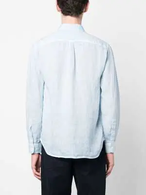 120% Lino Button-up Linen Shirt - Blue