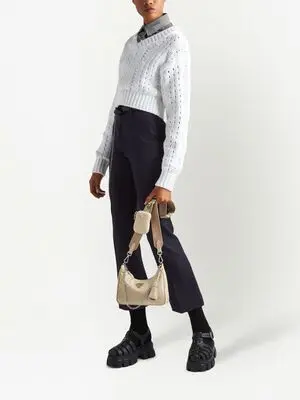 Prada Re-edition 2005 Shoulder Bag With Enamel Triangle Logo - Neutrals