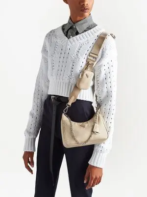 Prada Re-edition 2005 Shoulder Bag With Enamel Triangle Logo - Neutrals