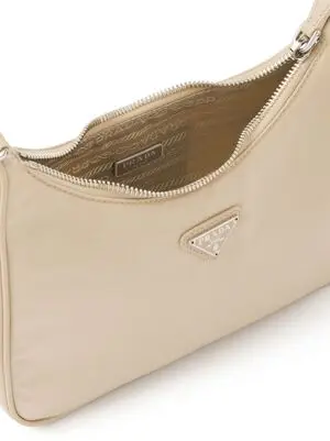 Prada Re-edition 2005 Shoulder Bag With Enamel Triangle Logo - Neutrals