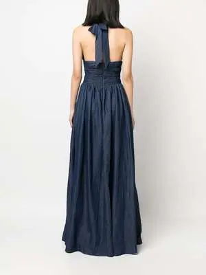 Rochas Halterneck Denim Maxi Dress