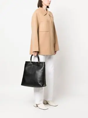 JIL SANDER Embossed Tote Bag With Bamboo Handle