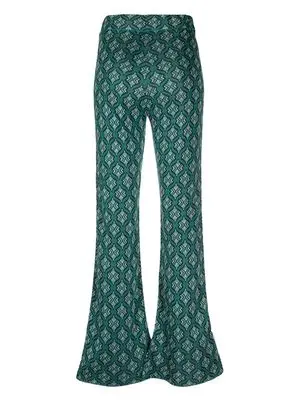 PAULA S Moonstone Flared Jacquard Trousers - Green