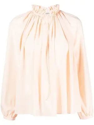 LANVIN Pleated-neckline Silk Blouse - Orange