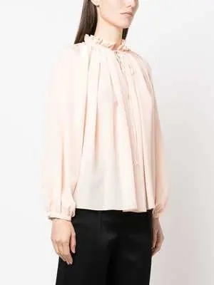 LANVIN Pleated-neckline Silk Blouse - Orange