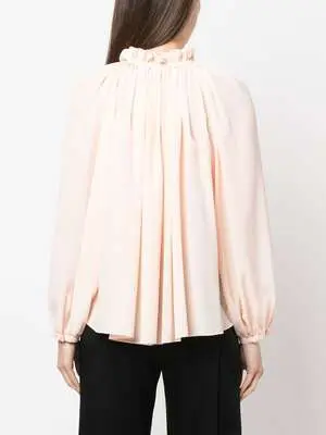 LANVIN Pleated-neckline Silk Blouse - Orange