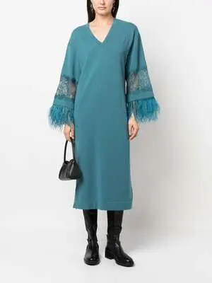 PAULA Floral-lace Detail Knitted Dress - Blue