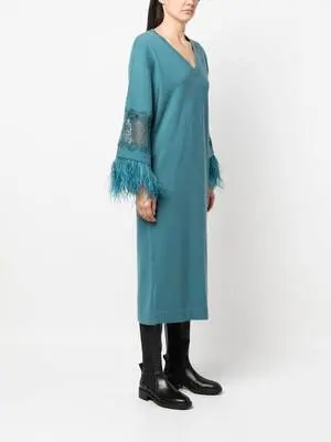 PAULA Floral-lace Detail Knitted Dress - Blue