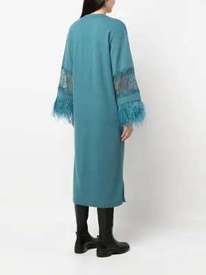PAULA Floral-lace Detail Knitted Dress - Blue