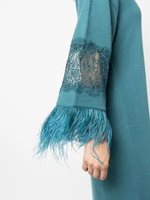 PAULA Floral-lace Detail Knitted Dress - Blue