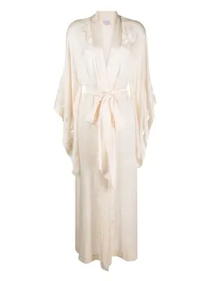 Carine Gilson Lace-trim Butterfly Silk Robe - White