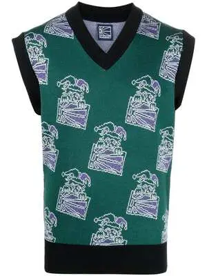 RASSVET Clown-intarsia Knitted Vest - Green