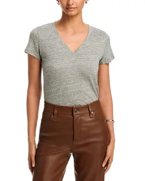 Majestic Filatures Linen Blend V-neck Tee - Granit