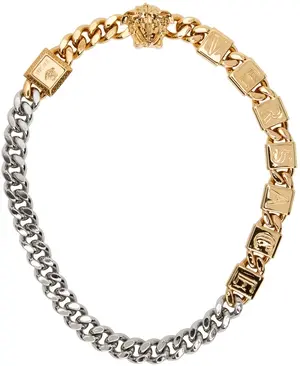 Versace Versace Gold & Silver Medusa Tiles Necklace - 4j080 Versace Gold-p