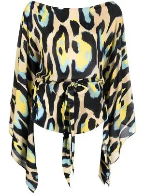 Roberto Cavalli Animal-print Draped Blouse