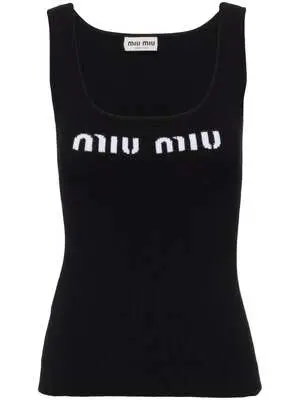 Miu Miu Logo-knit Ribbed Tank Top