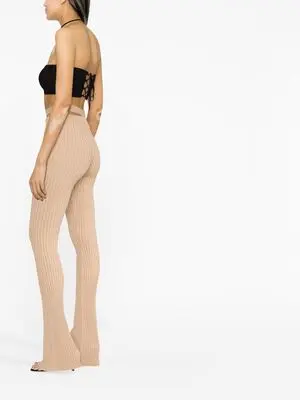 ANDREĀDAMO Ribbed Knit Cut-out Flared Trousers - Neutrals