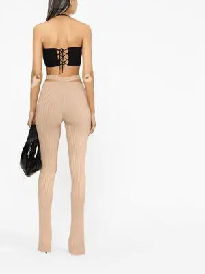 ANDREĀDAMO Ribbed Knit Cut-out Flared Trousers - Neutrals