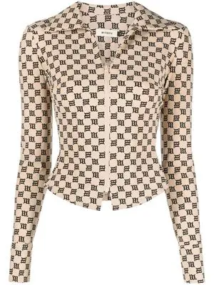 MISBHV Monogram Print Zip-up Top - Neutrals
