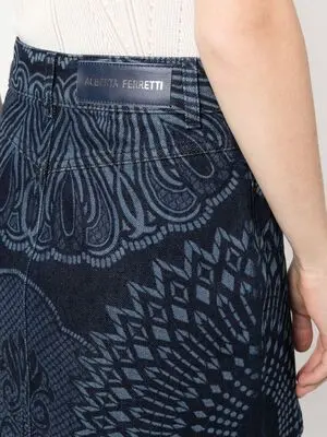 Alberta Ferretti Patterned Jacquard Denim Skirt