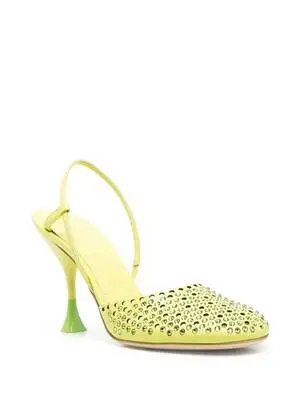 3JUIN Rhinestone Embellished Heels - Green