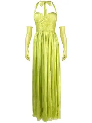 JEAN-LOUIS SABAJI Ruched-detail Halterneck Maxi Dress - Green