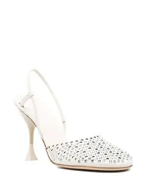 3JUIN 110mm Rhinestone Leather Pumps - Neutrals