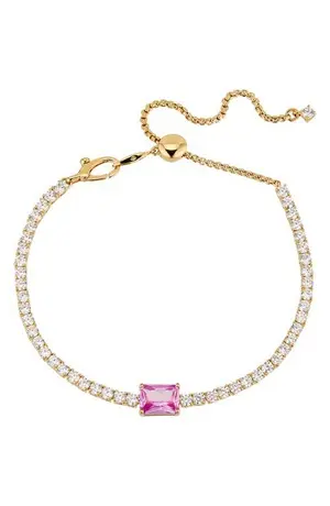 Nadri Emerald Cut Tennis Bracelet - Gold With Pink