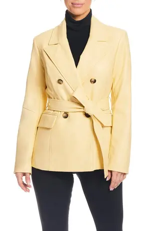 Sanctuary Belted Faux Leather Blazer - Pale Yellow