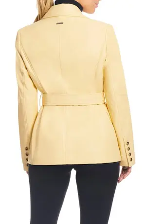 Sanctuary Belted Faux Leather Blazer - Pale Yellow