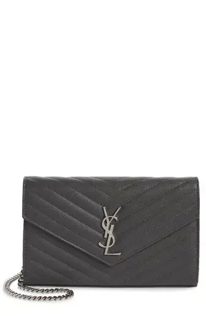 Saint Laurent Cassandre Matelassé Leather Wallet On A Chain 1112 Storm