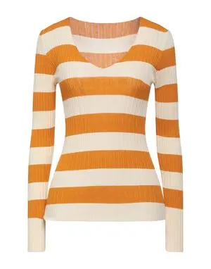 ROBERTO COLLINA Striped V-neck Sweater - Orange