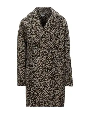 LIU •JO Felted Leopard-print Double-breasted Coat - Beige