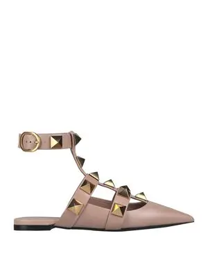 Valentino Garavani Valentino Leather Ballet Flats With Studs And Ankle Strap Pastel Pink