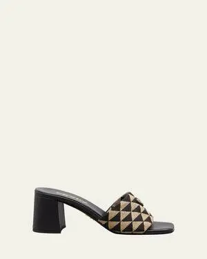 Prada Prada Triangolo Jacquard Slide Sandals - Nero Corda