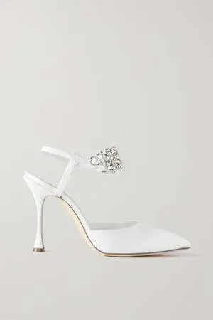 Manolo Blahnik Mabina 105 Crystal-embellished Satin Pumps